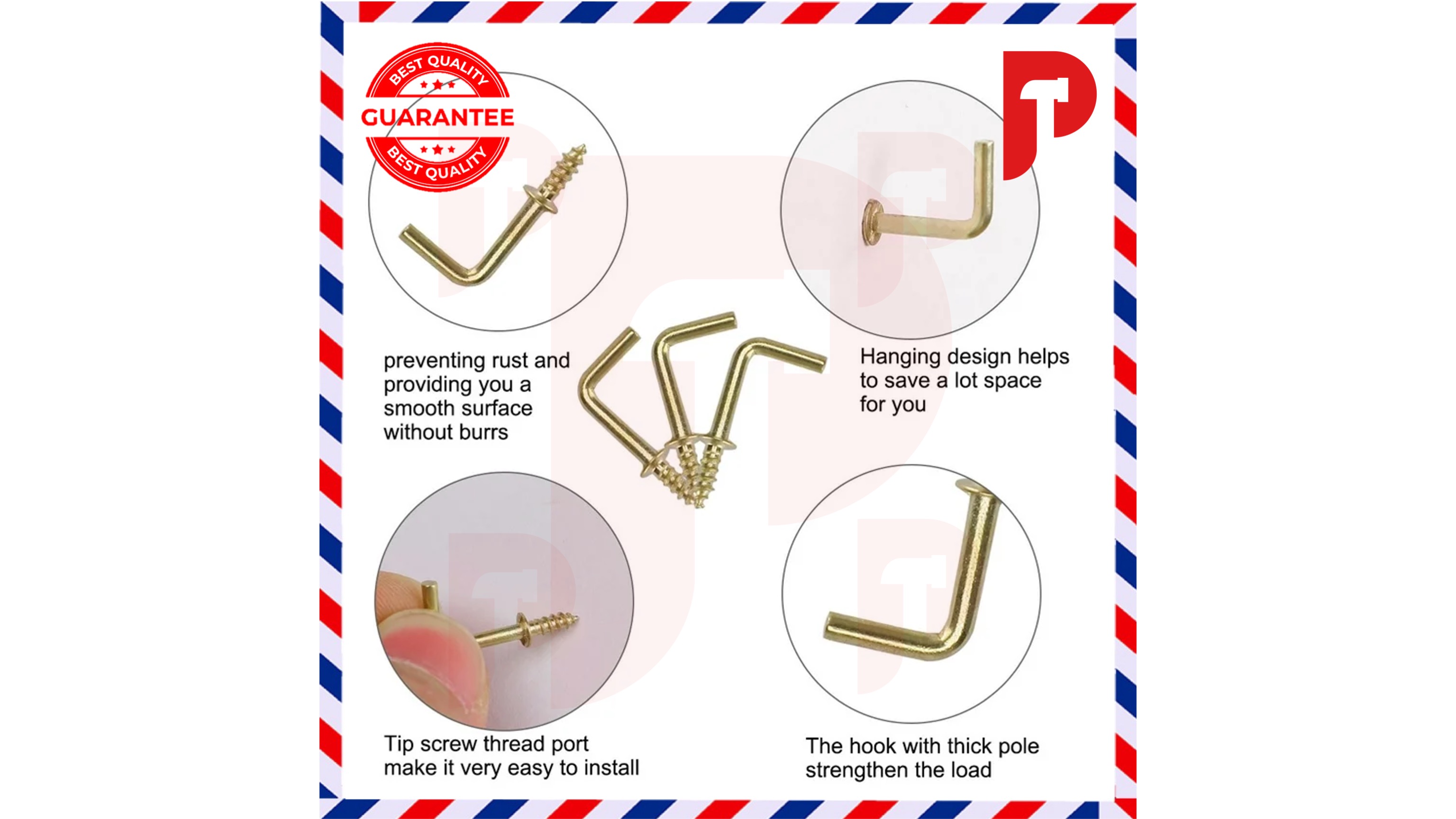 Brass Plated Screw Hook (L Hook / Cup Hook) 🔥 Ready Stocks 🔥 Eye Shape ...