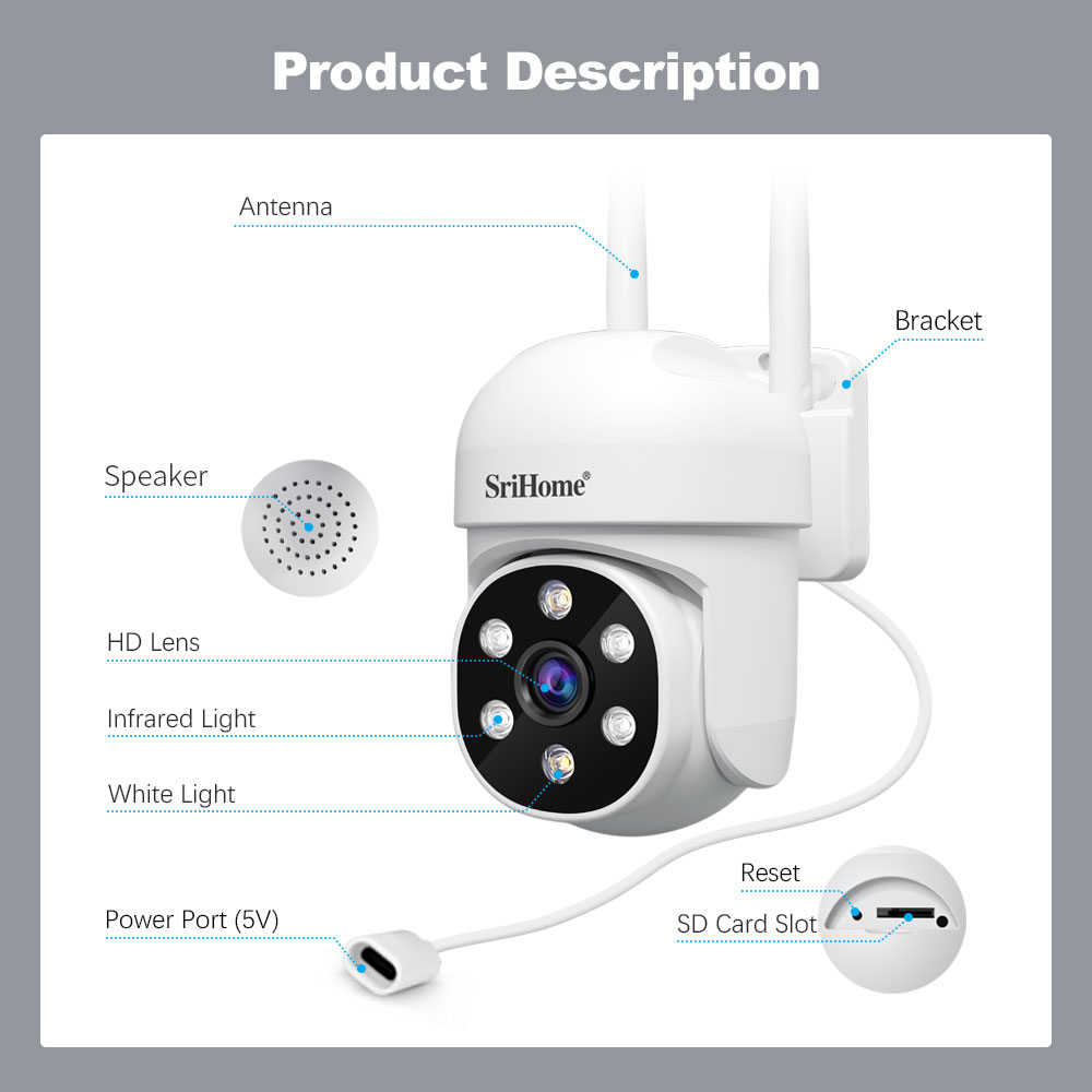 SriHome SH061 1080P FHD CCTV WiFi IP Camera 24-Hours Record Two-Way ...