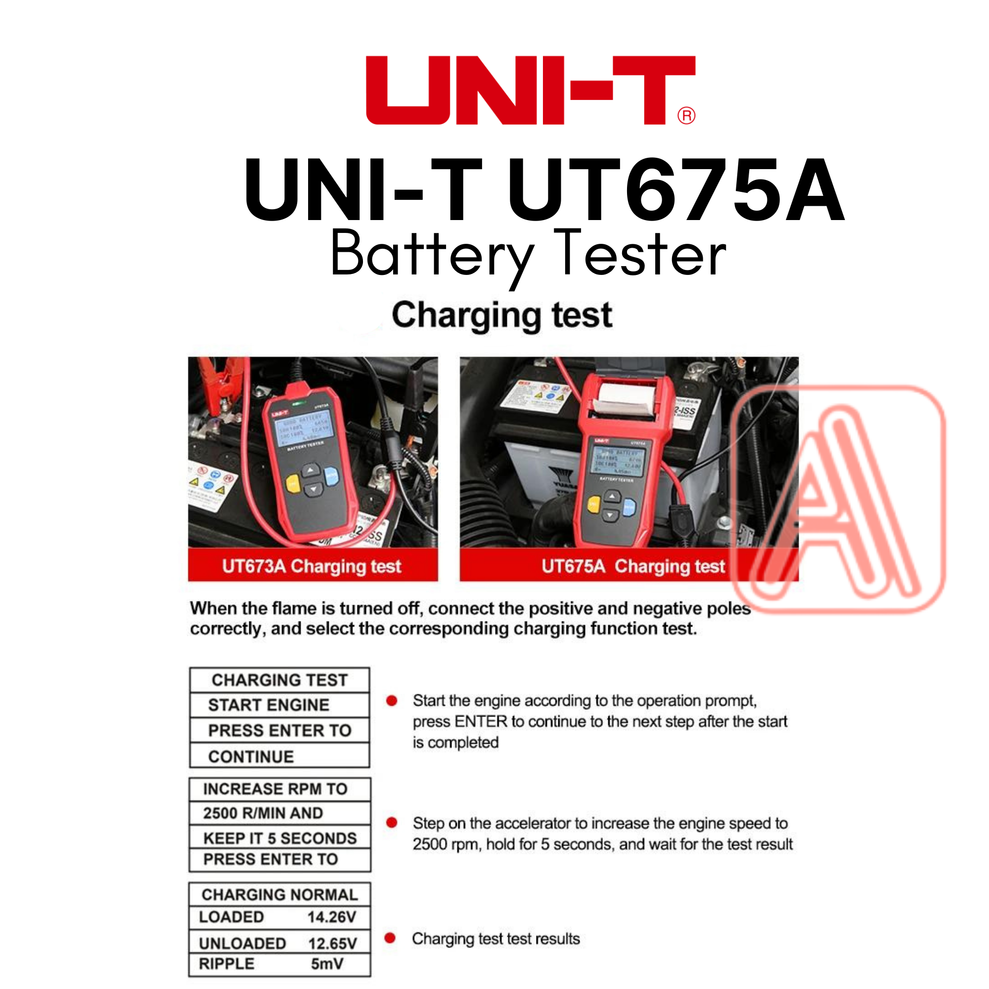 UNI-T UT675A / UT673A Battery Tester 24V 12V Volt Automotive Load ...