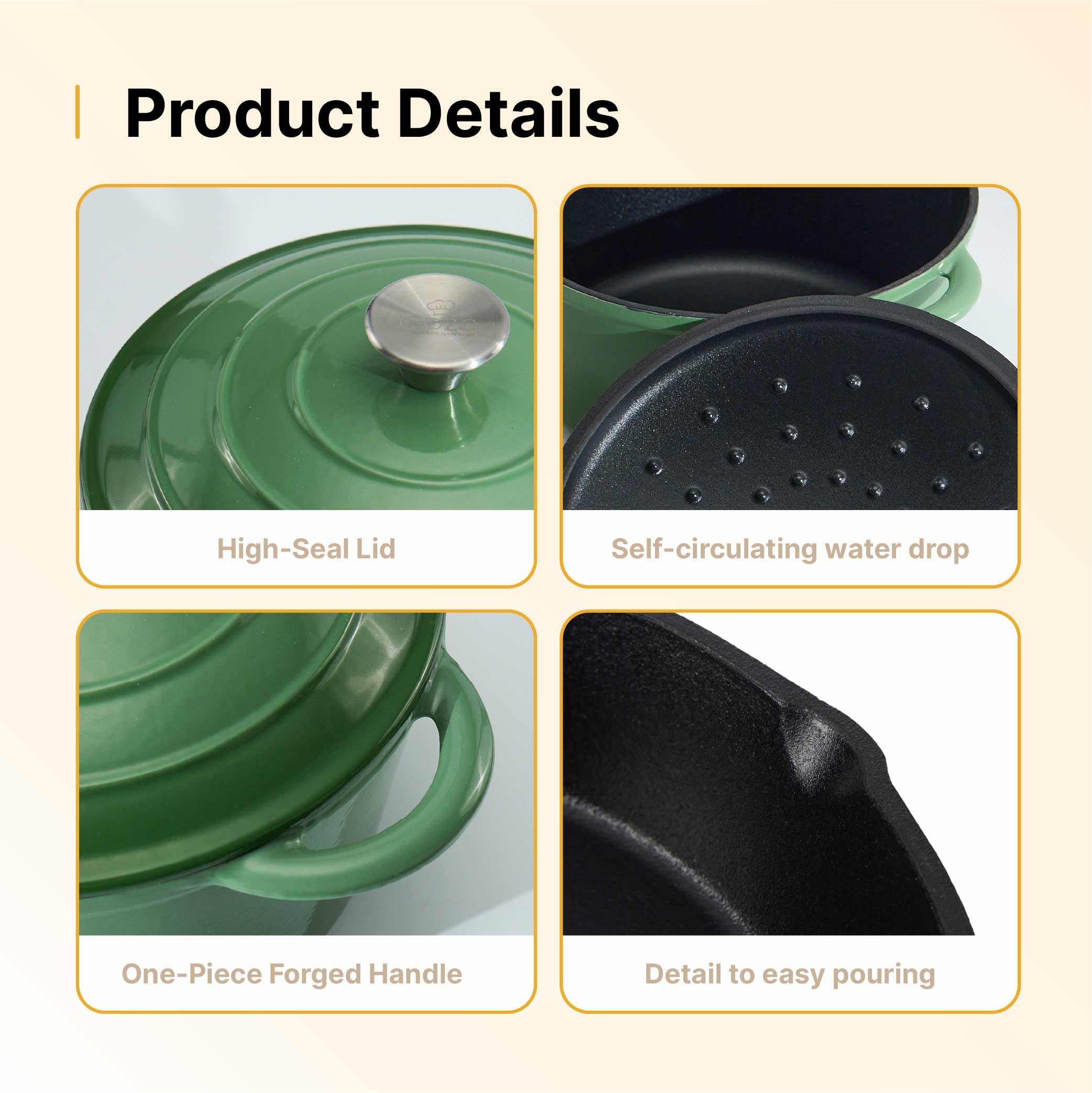 iGOZO Greeny Pure Cast Iron Cookware (18cm Saucepan/26cm Casserole Pot ...