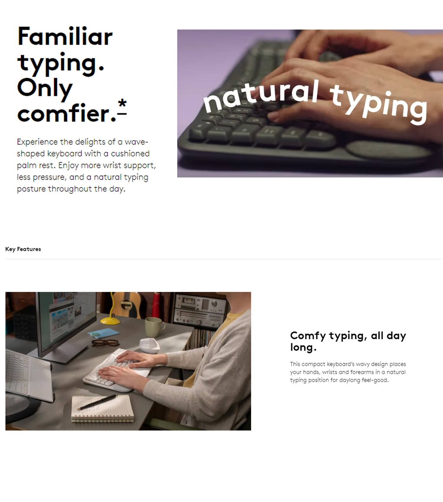 Logitech Wave Keys Wireless Ergonomic Keyboard with Cushioned Palm Rest ...