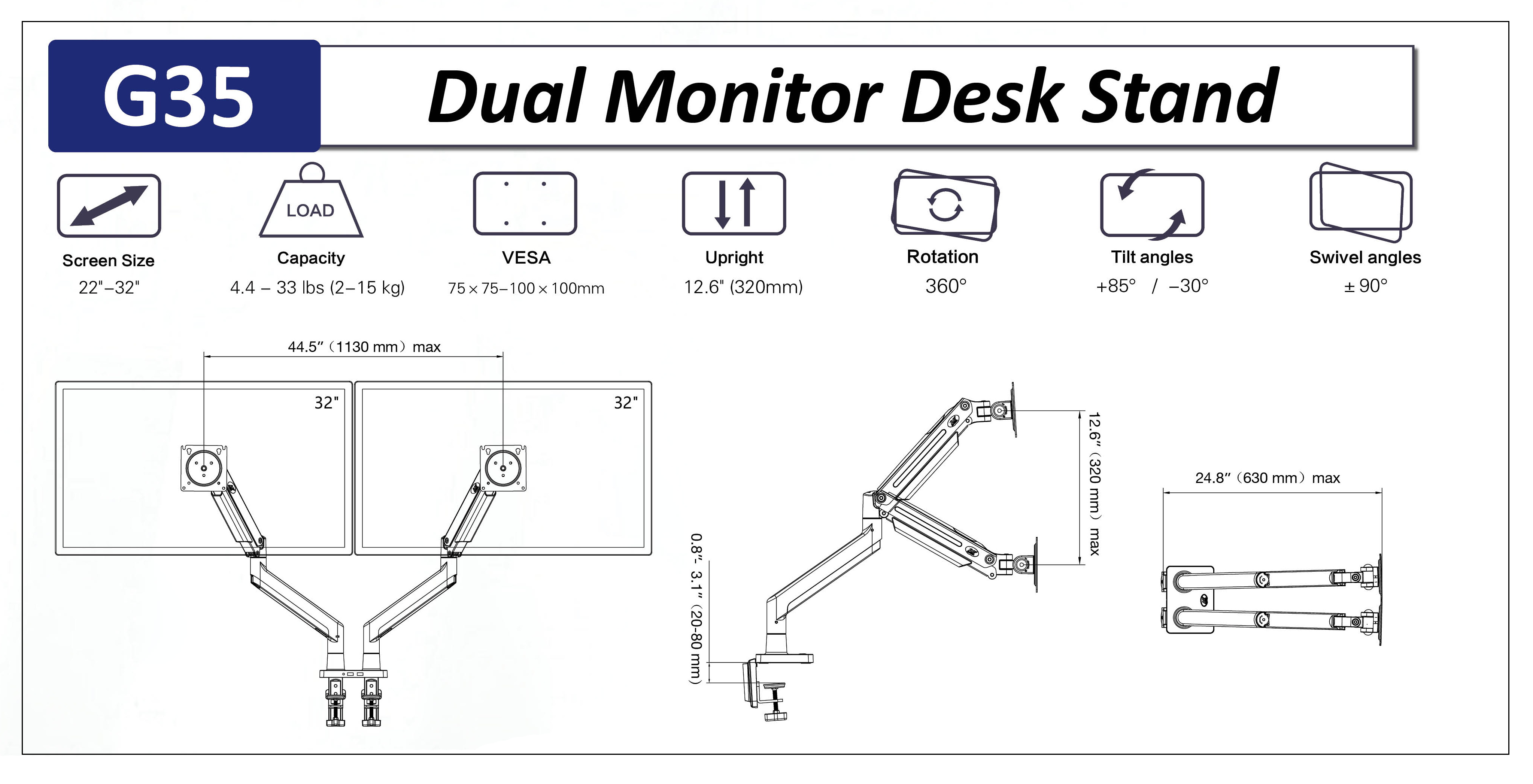 NB G35 Monitor Desk mount for 22" - 32" with Laptop Tray | Shopee Malaysia
