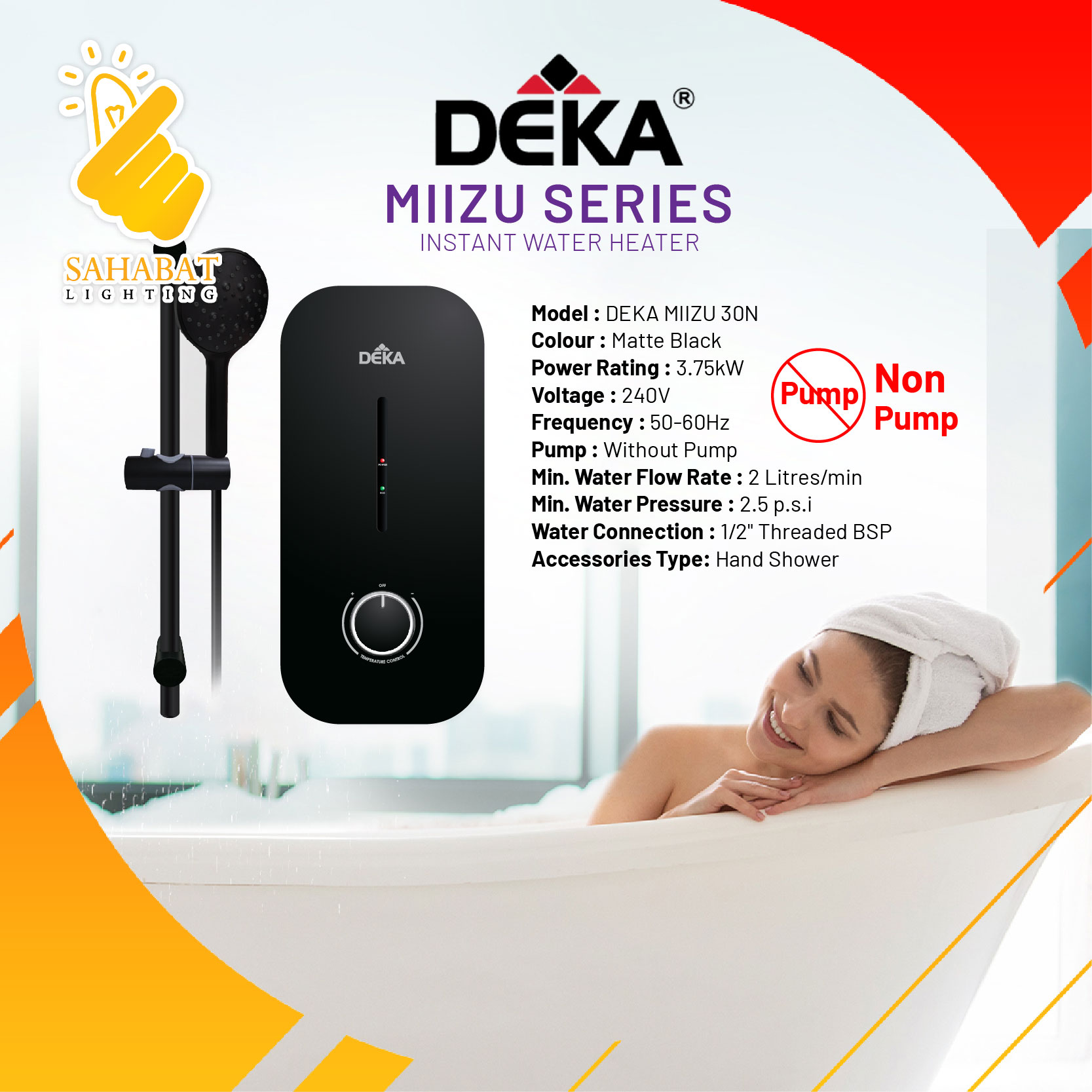 DEKA MIIZU 90DC Booster Pump / 60AC Pump / 30N Non-Pump Rainshower ...