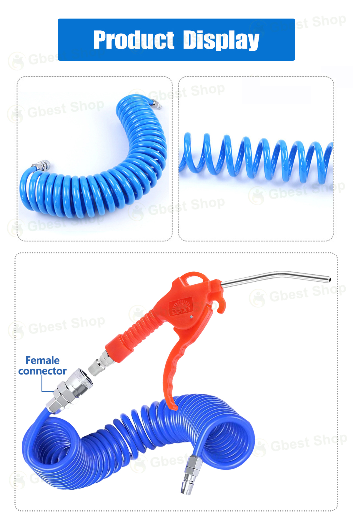 Dust Blow Gun PU Air Spring Hose Flexible Spring Recoil Spira Pipe Air ...