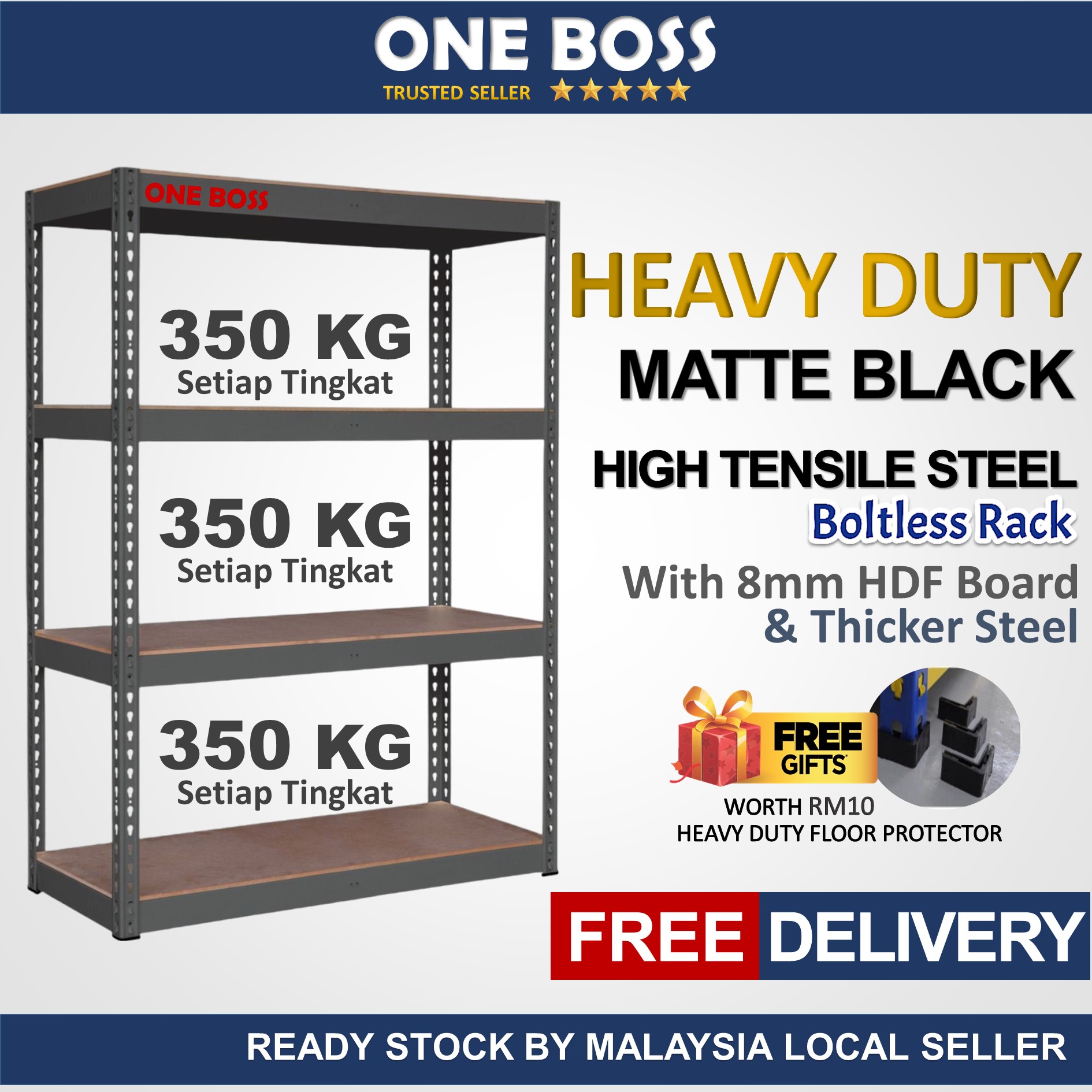 1BOSS 4 Tier/level MATTE BLACK Boltless Heavy Duty Rack Office File ...