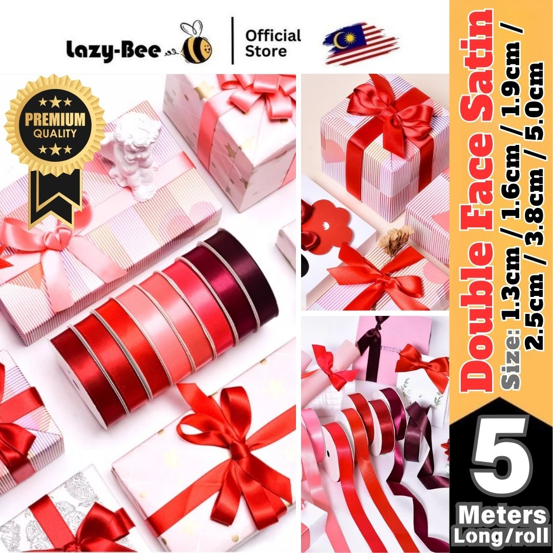 RED Merah 5 Meter 2.5cm 3.8cm 5cm Premium Quality Double Face Satin ...