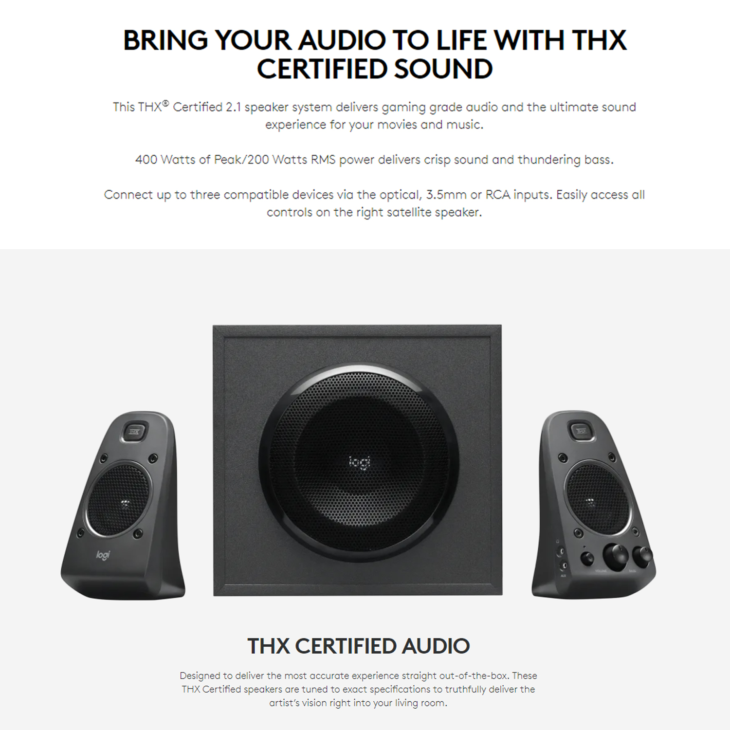 Logitech Z625 Speaker System with Subwoofer and Optical Input | THX® Certified 2.1 Speaker | 400 ...