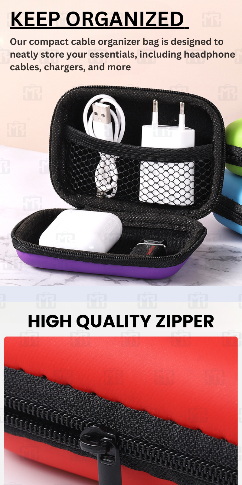 MR Portable Travel Organizer Storage Bag Phone Charger USB Cable ...