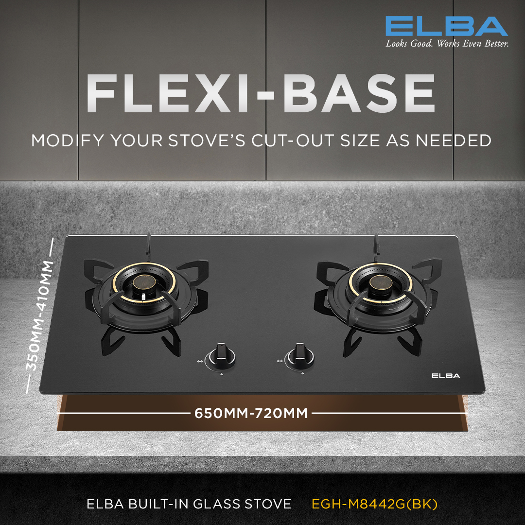 ELBA Built In Glass Hob Gas Cooker Gas Stove EGH-M8442G Tempered Glass High Flame 4.8kW X 2 Cast ...