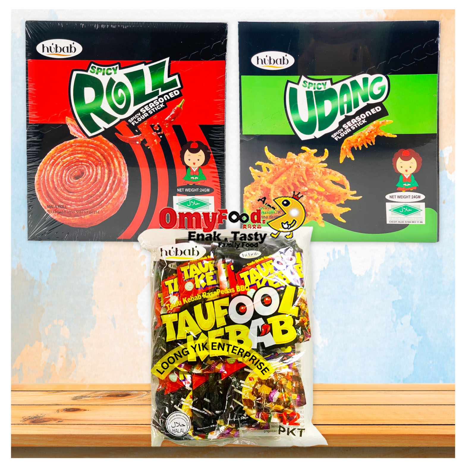 35g / 24g x 12pcs Hubab Spicy Roll - Mala Roll / Hubab Spicy Udang - Mini Shrimp / Taufool Kebab ...