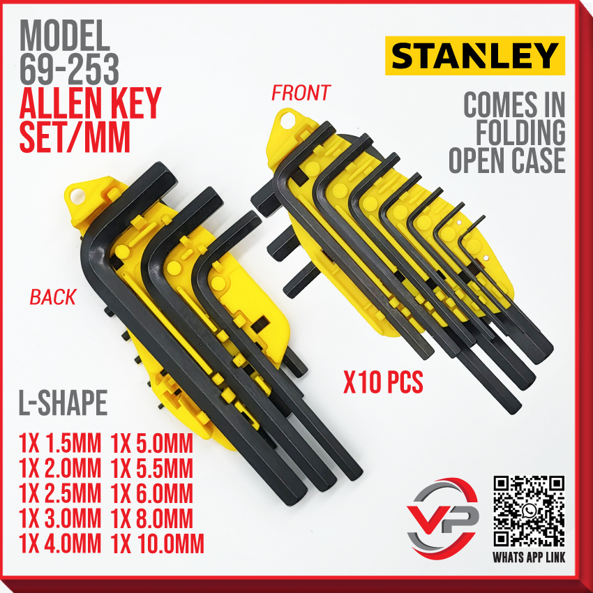 STANLEY 69251/69253 HEX KEY ALLEN KEY SET/MM WITH FOLDING CASE SIZE 1MM ...