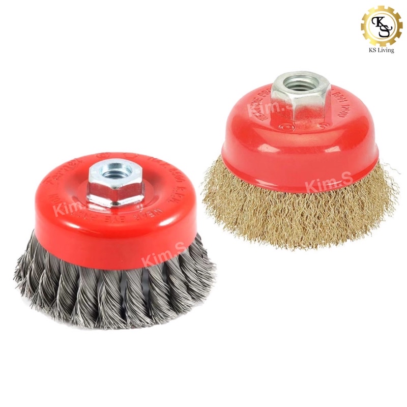 Kim.S 3 inch(75mm) Cup Brush Grinder Brass Steel Wire Crimped Wire ...