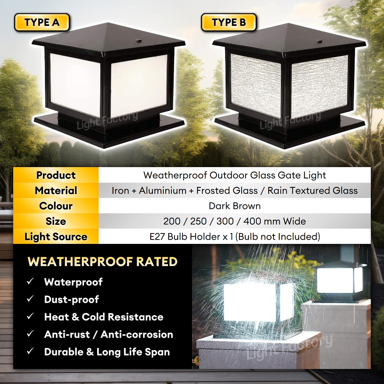 🔥NEW🔥Modern LED Glass Gate Lamp Frosted Glass/Rain Texture Glass Gate ...