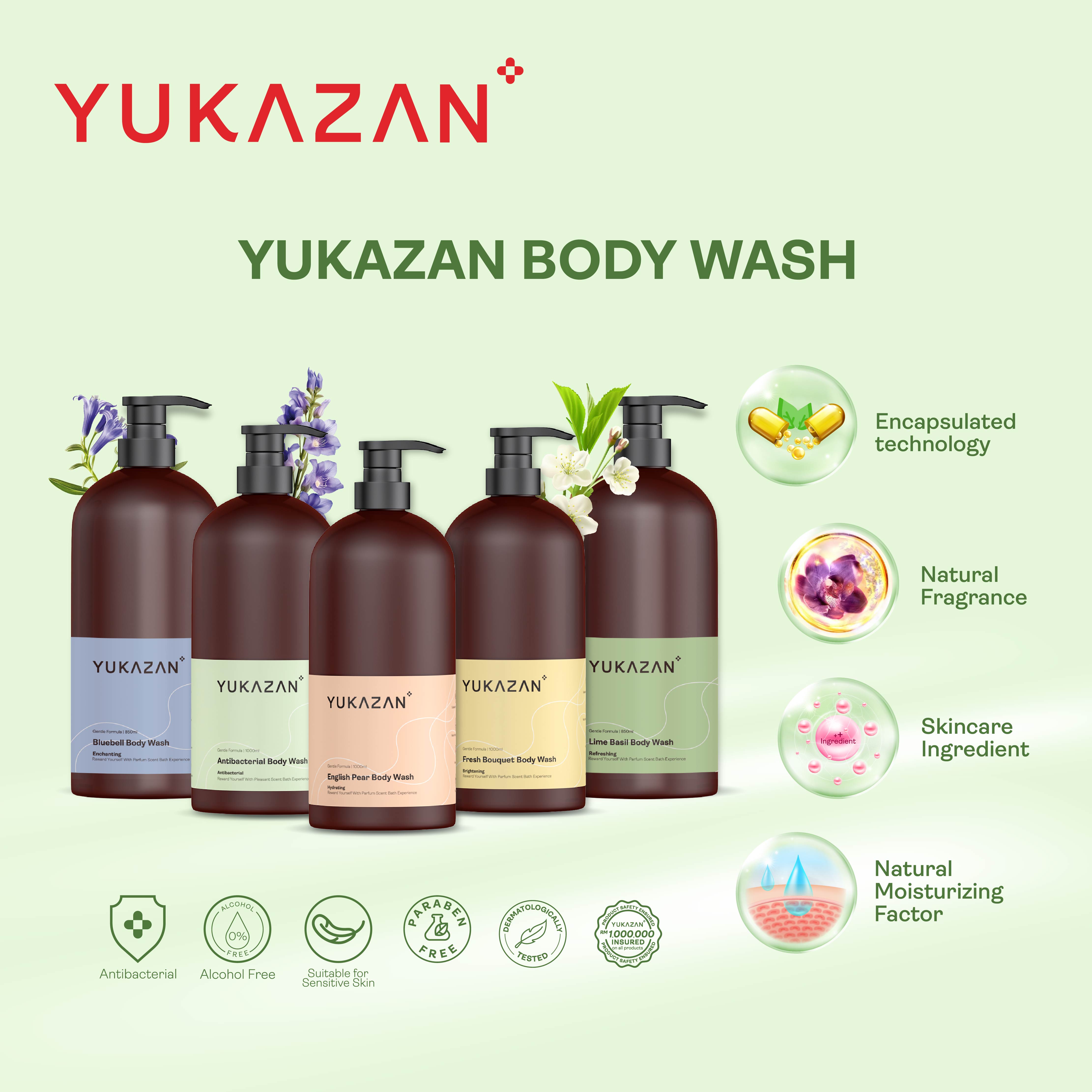 Yukazan Lime Basil Hydrating Body Wash (850ml) Body Shower Foam / Body ...