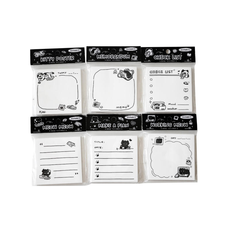 INS Little Black Kitty Cute Cat Comical Memo Note Pad Paper (Non-stick ...