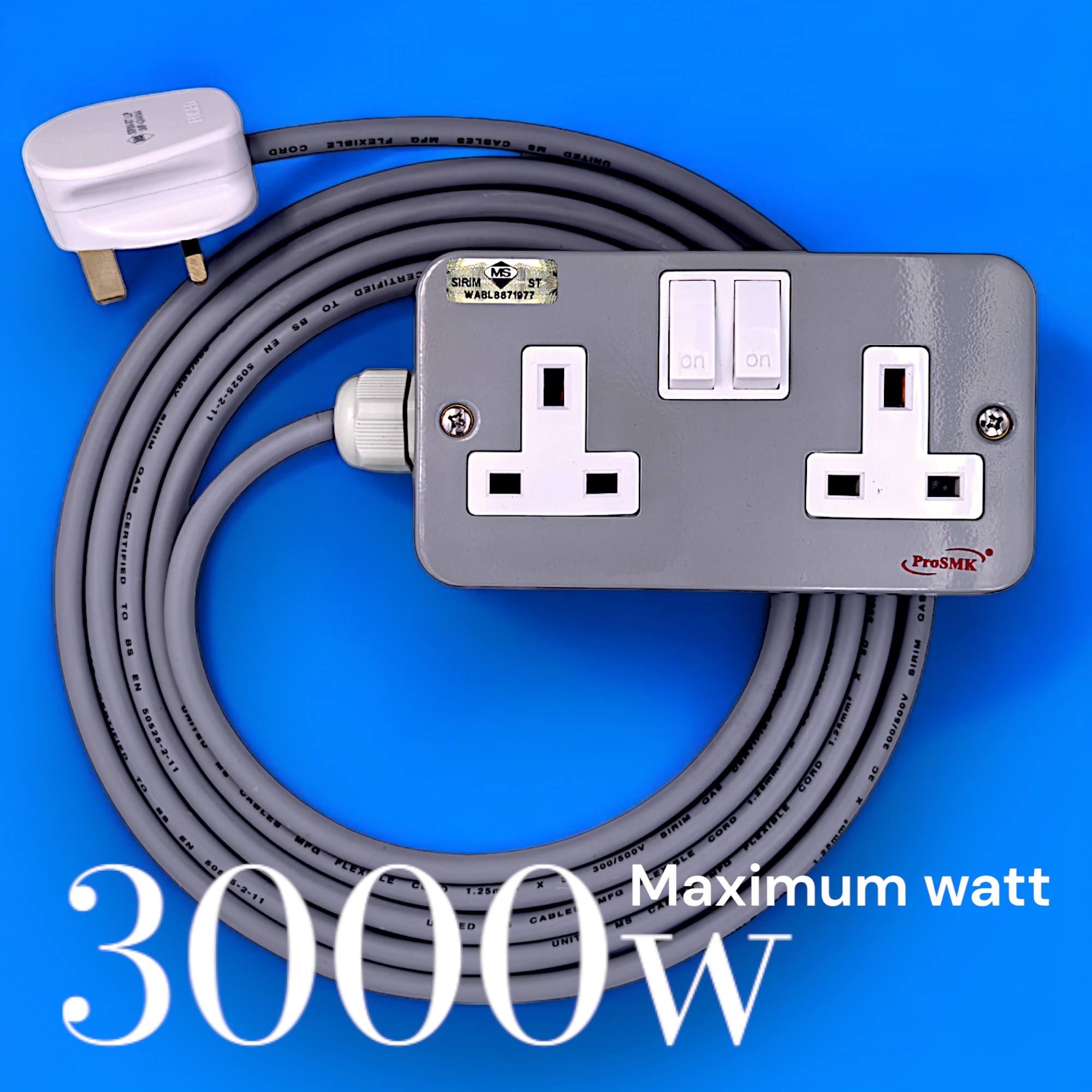 **BEST QUALITY** 3000 WATT 2 GANG METAL SIRIM PROSMK SWITCH SOCKET C/W ...
