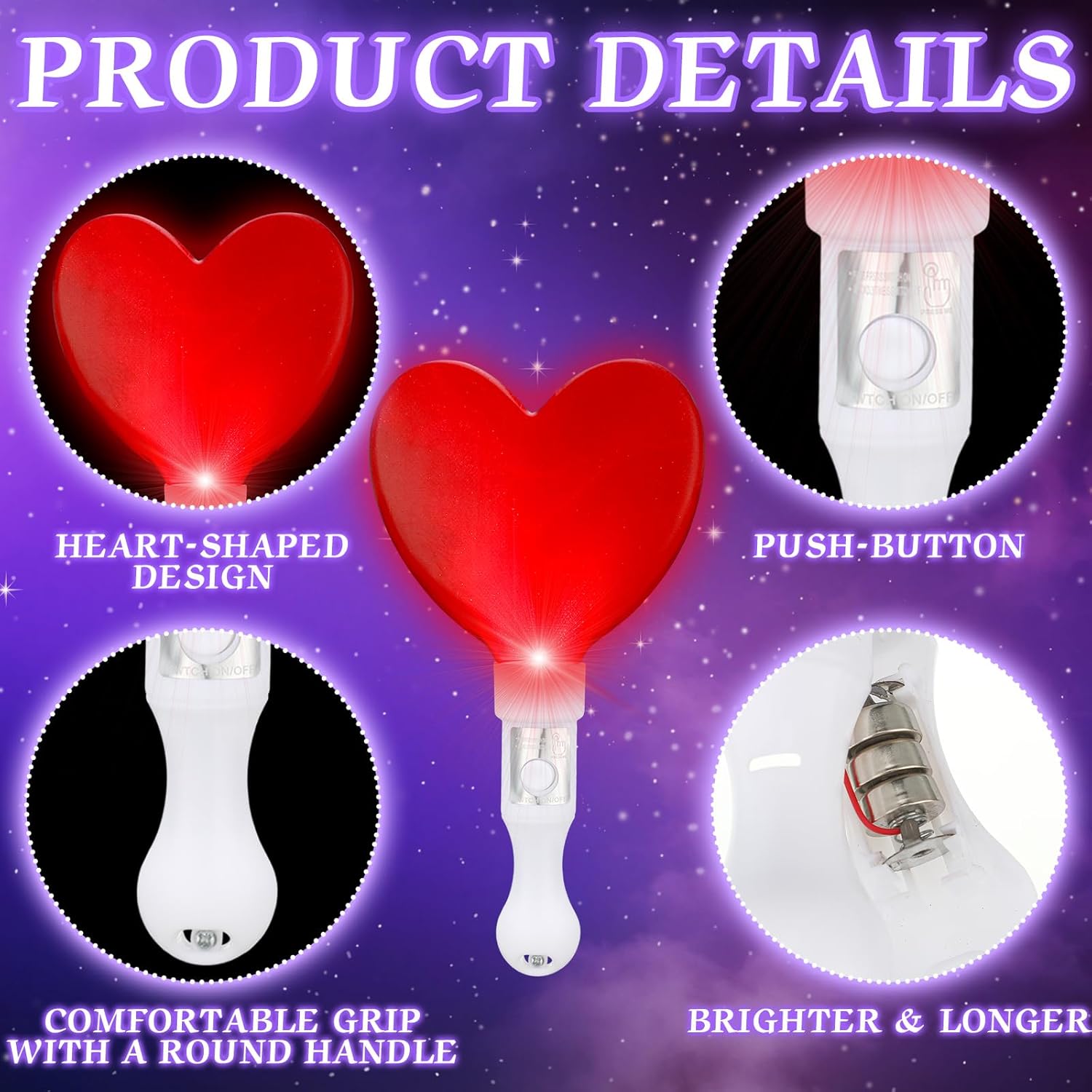 LED Glow Stick Toys for Kids Heart Star Shape Luminous Concert Cheering ...