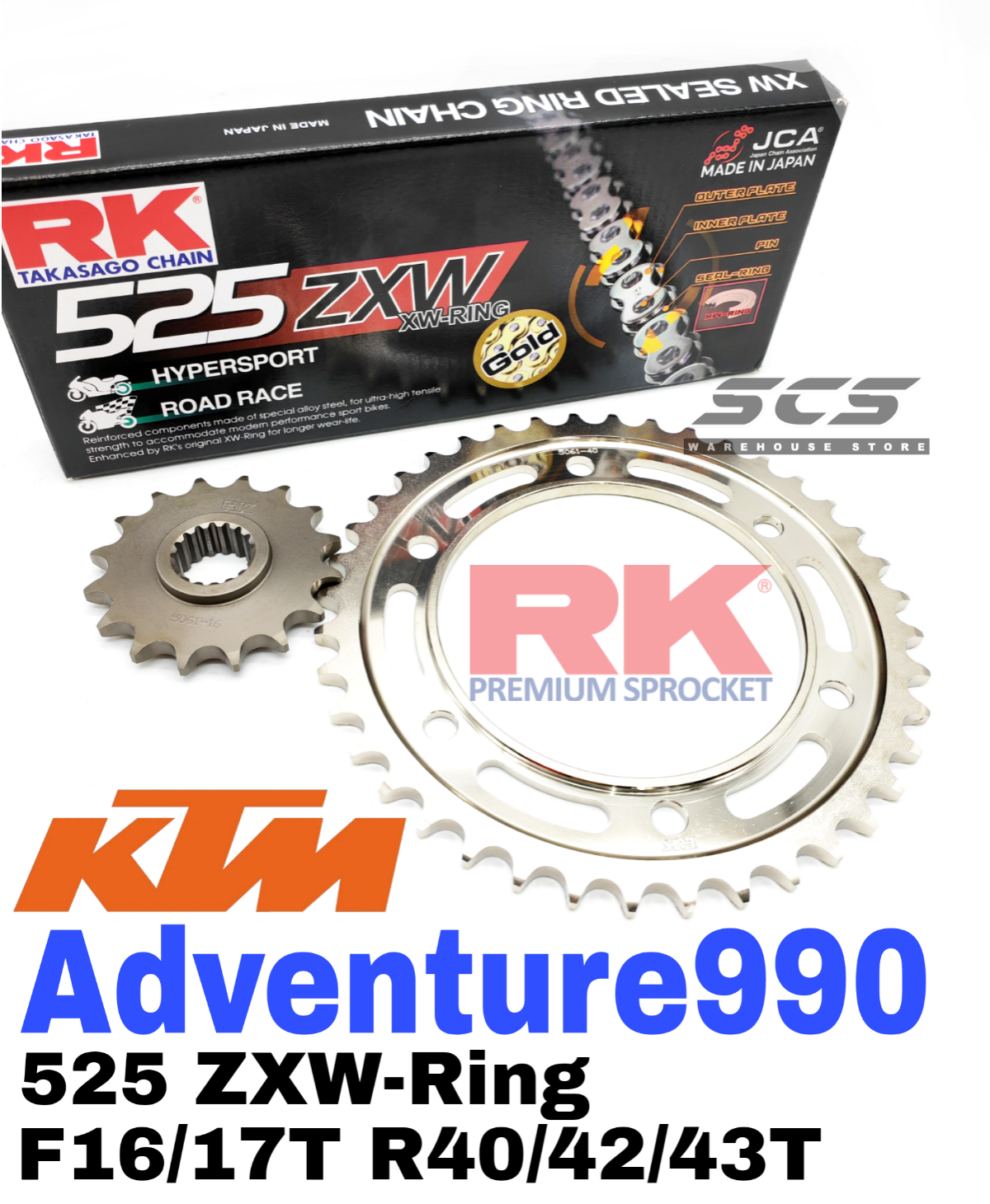 RK Sprocket Set KTM Adventure 990 GB ZXW W-Ring Black Gold Blue 525 ...