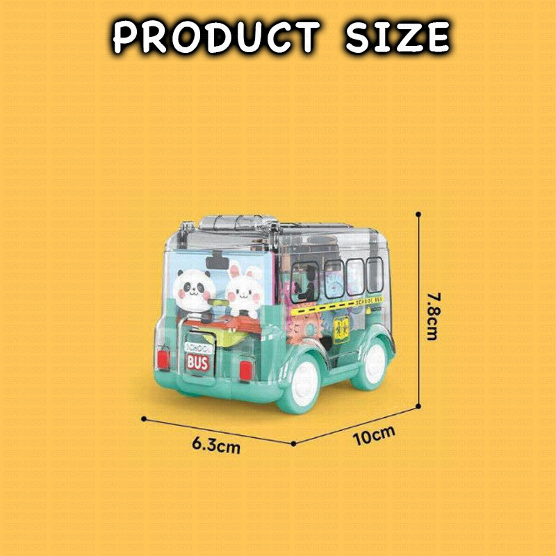 Cartoon Gear School Bus Inertia Push Friction Power Car with Light Toys ...