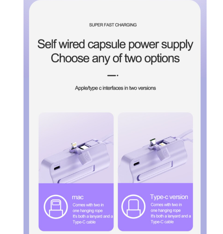 Capsule Mini Portable PowerBank 10000mAh with Cable Type-C / iP Mini ...