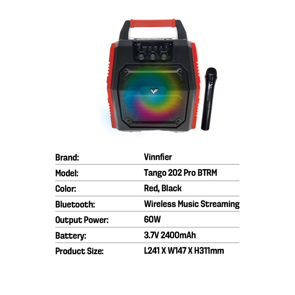 VF Tango 202 Pro BTRM Bluetooth TWS Portable Speaker USB AUX FM Karaoke Stereo Bass Super Free 1 ...