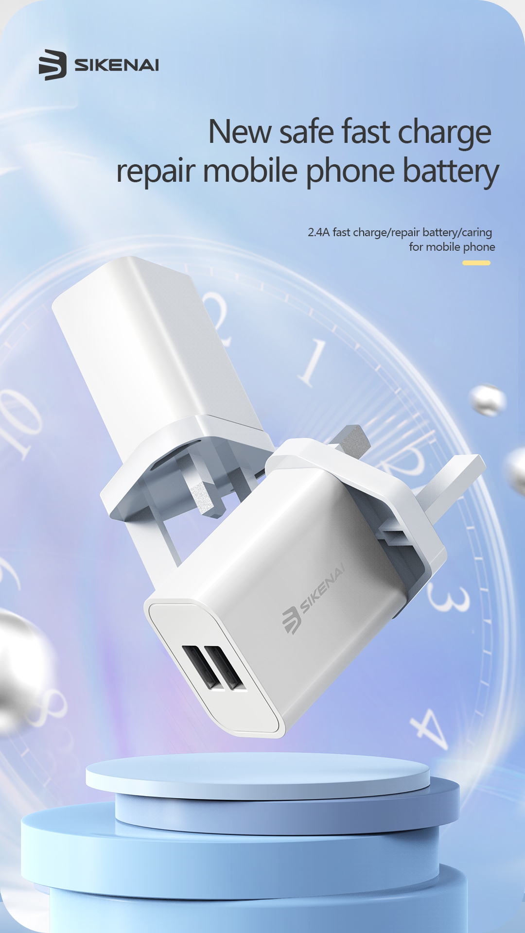 SIKENAI X2 UK 2.4A High Current Dual- USB Port Fast Charging Smart ...