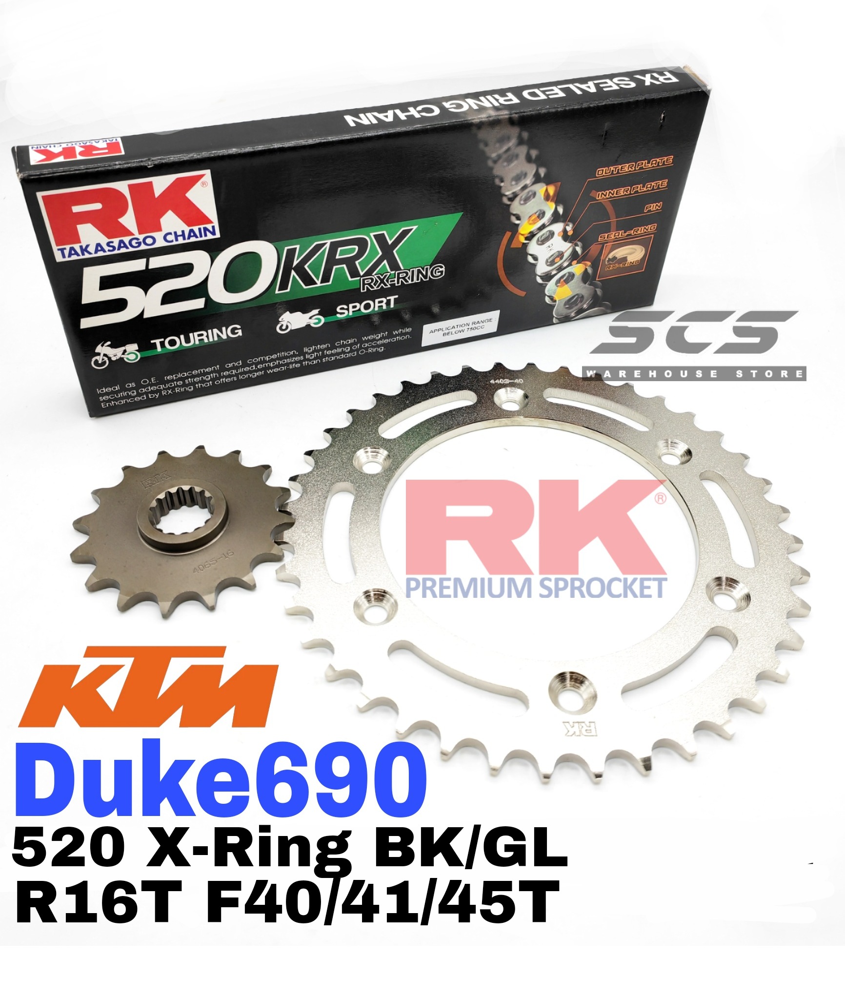 RK Sprocket Set KTM Duke 690 All Model 6 Hole 520 KRX X-Ring Black ...