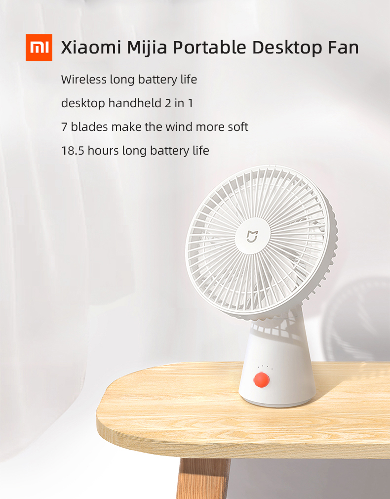 Xiaomi Mijia Desktop Mobile Fan Rechargeable Mini Portable 7 Blades Fan ...