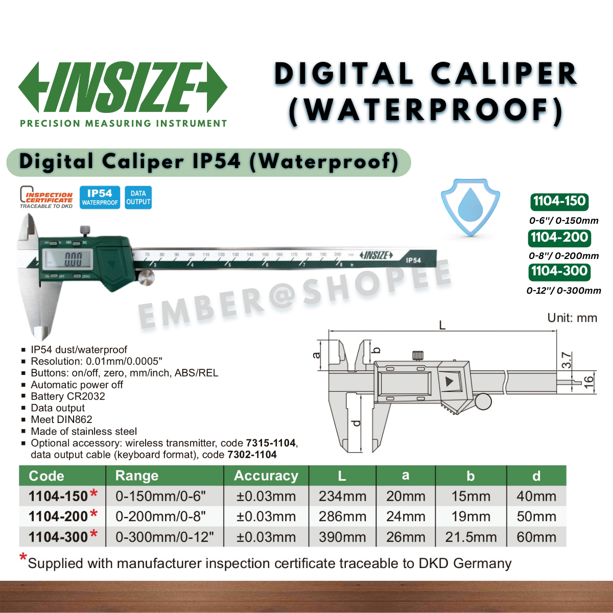 INSIZE Digital Caliper Stainless Steel All Series | Standard | Fraction ...