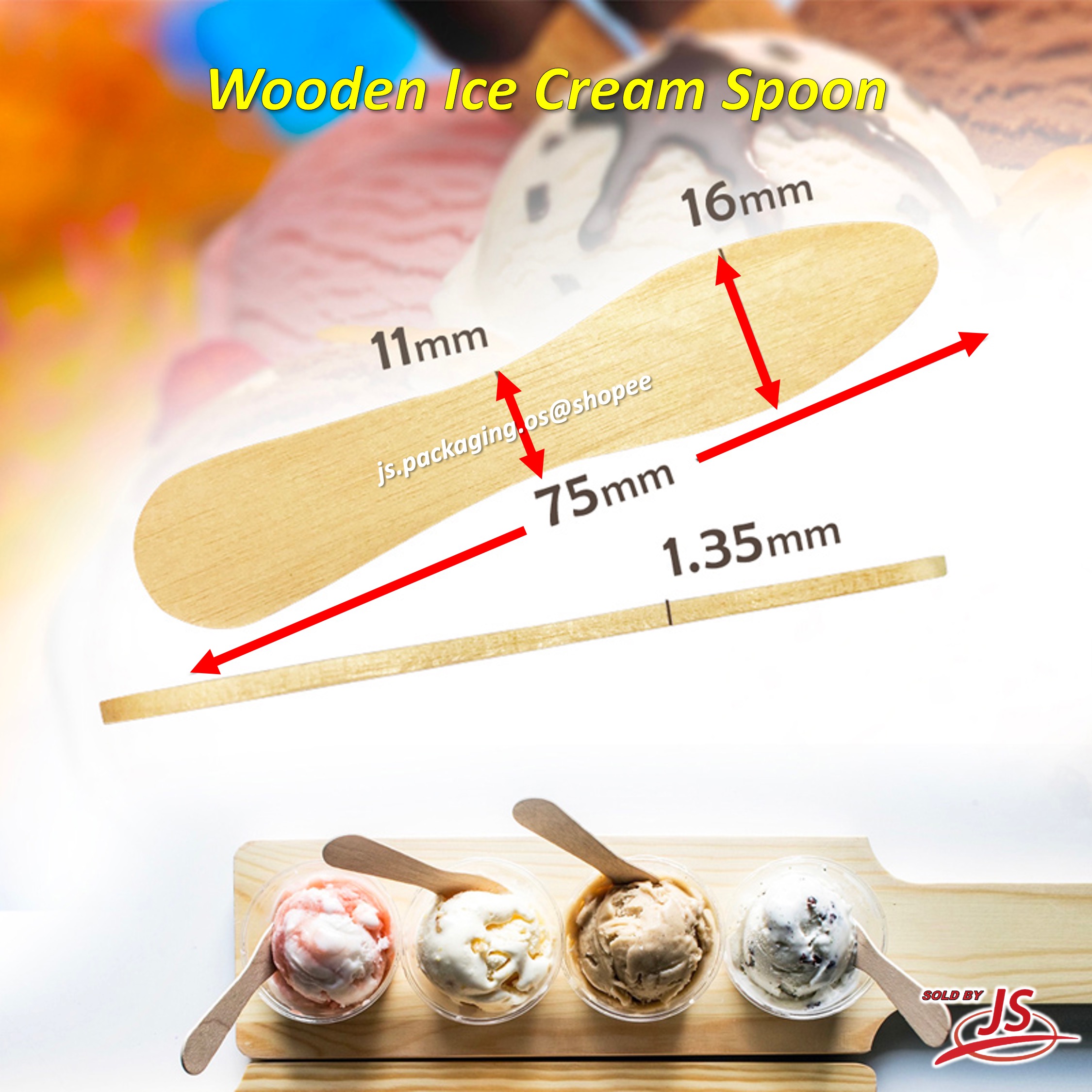 DISPOSABLE WOODEN ICE CREAM DIY CRAFT STICK DESSERT SPOON 75mmX100Pcs ...