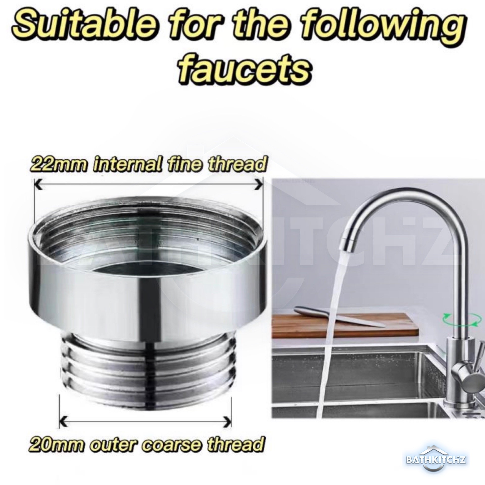 BATHKITCHZ Universal Faucet Adapter Tap Faucet Connector Hose Pipe ...
