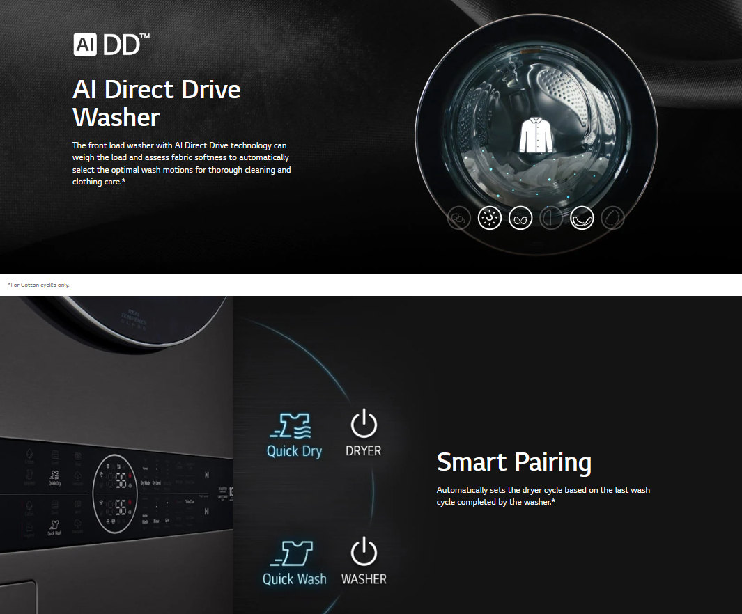 LG 21.0kg / 16.0 kg All-in-One Stacked Washer Dryer WT2116SHB Inverter ...