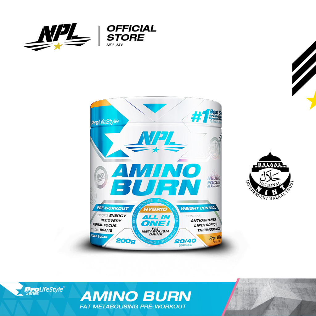 NPL Amino Burn (200g) Energy Recovey Mental Focus BCAA Halal Fitness ...