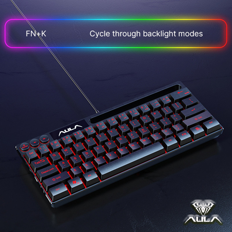 AULA F3061 Gaming Keyboard Mini Size 61 Key Portable Wired Keyboard RGB ...