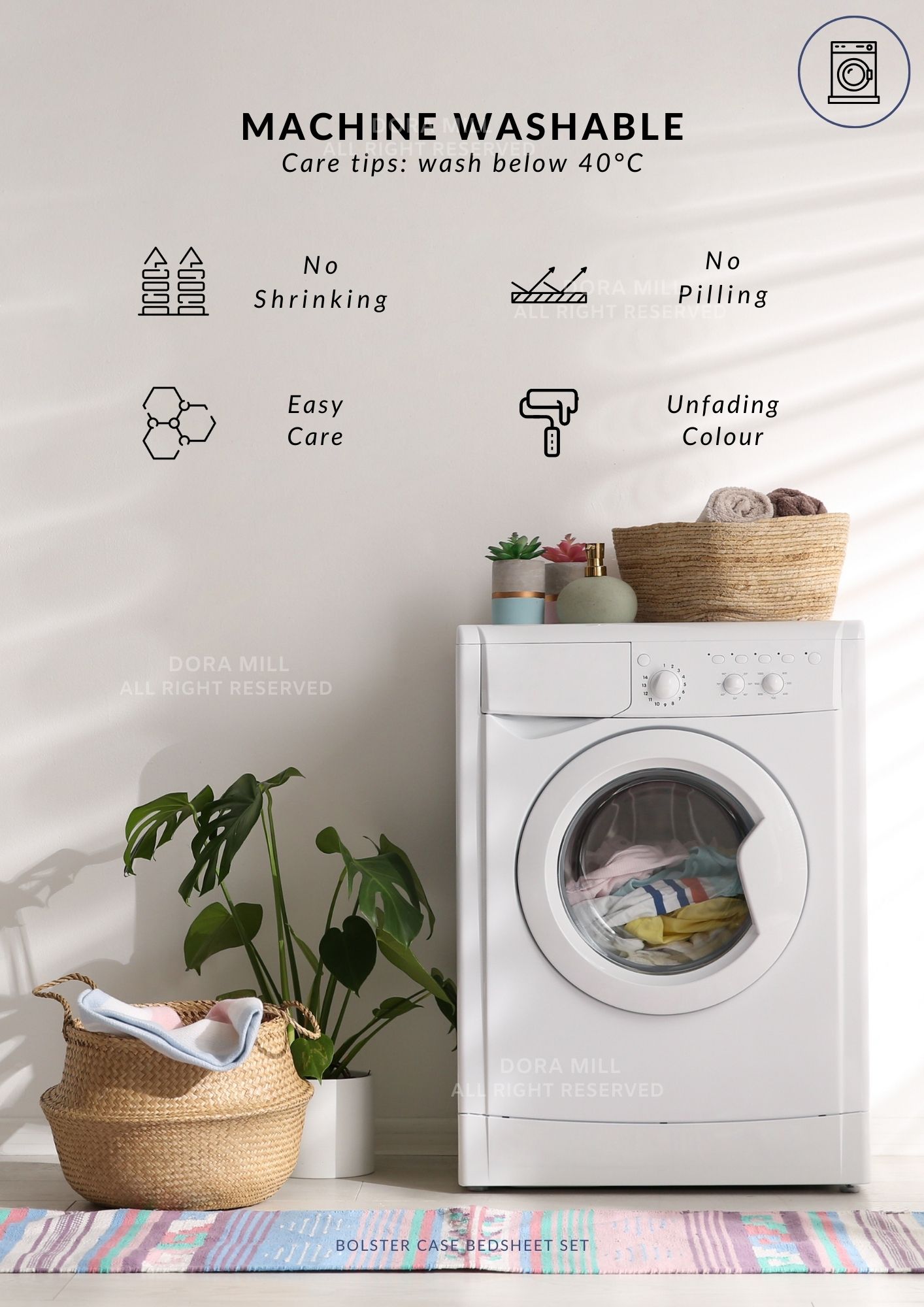 DORAMILL Muji Plain Series 4in1 Bolster Bedsheet Set Cadar Getah ...