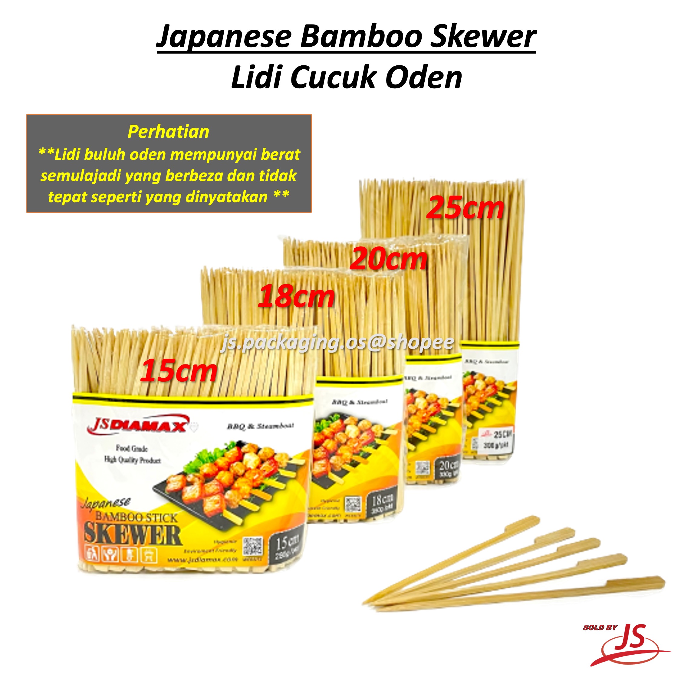 15cm/18cm/20cm/25cm Lidi Cucuk Oden Fruit Bamboo Stick Skewer Sausage ...