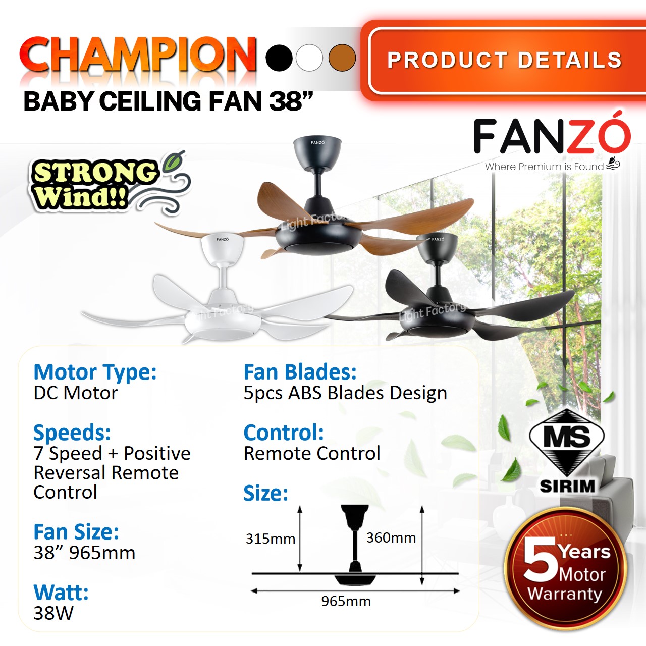FANZÓ CHAMPION BABY 38" Baby Fan | FANZO CHAMPION LED 56" 5 Blades DC ...