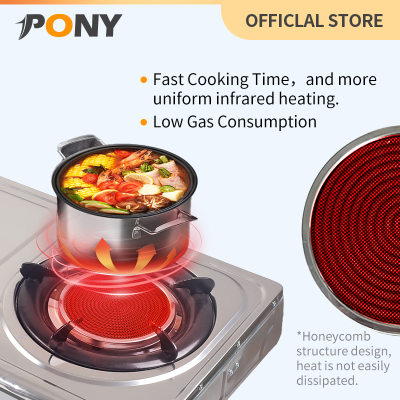 PONY HOME-2.7KW Dual Gas Stove Infrared Burner 8 Jet Head Nozzle LPG ...