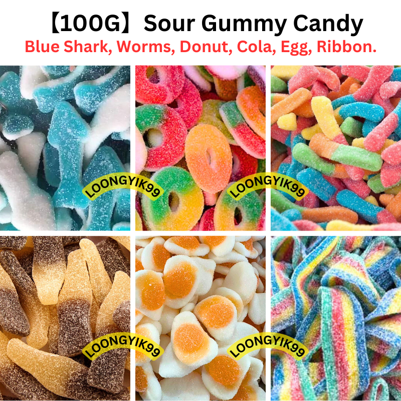 【100G】Halal Gummy Sour Mix Candy viral Donut Sweet Candy Cola Worm Blue ...