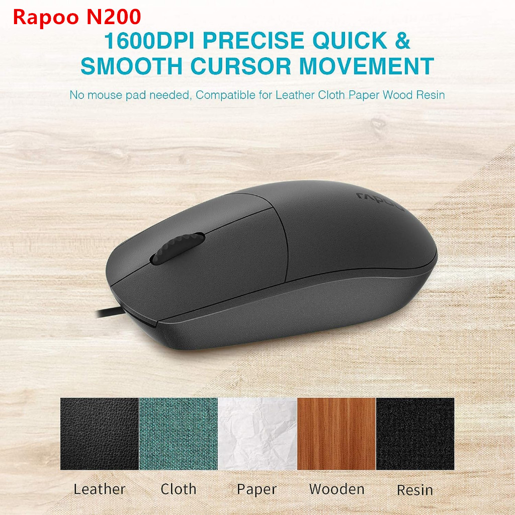 Rapoo N100 / N200 Wired Optical Mouse (1600 DPI) - 3 Years Warranty ...