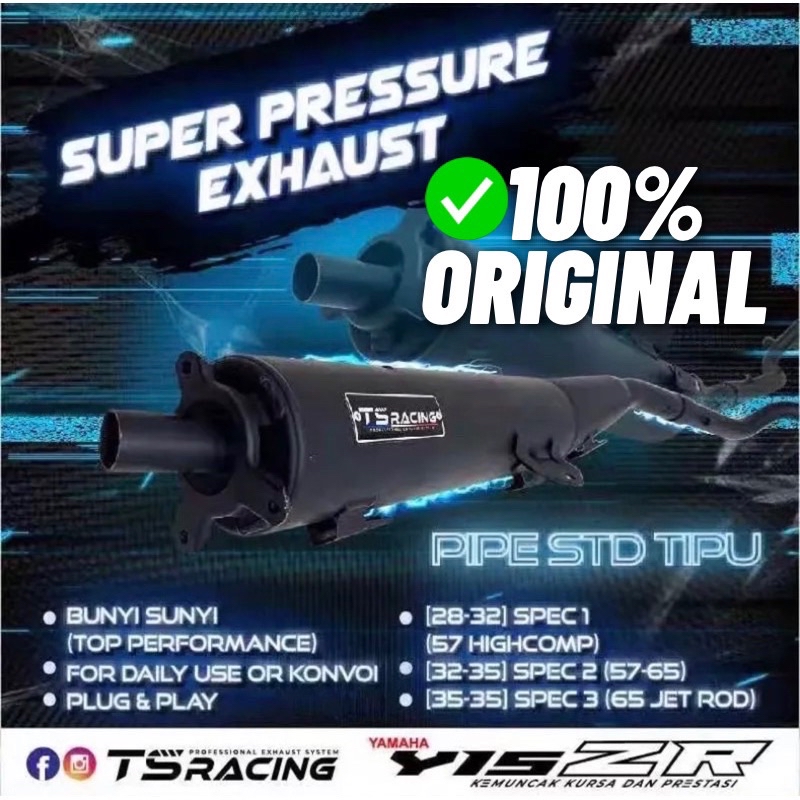 ”TERBARU” TS RACING EXHAUST SUPER BACK PRESSURE Y15ZR LC135 V1-V7/Standard racing Ekzos pipe ...