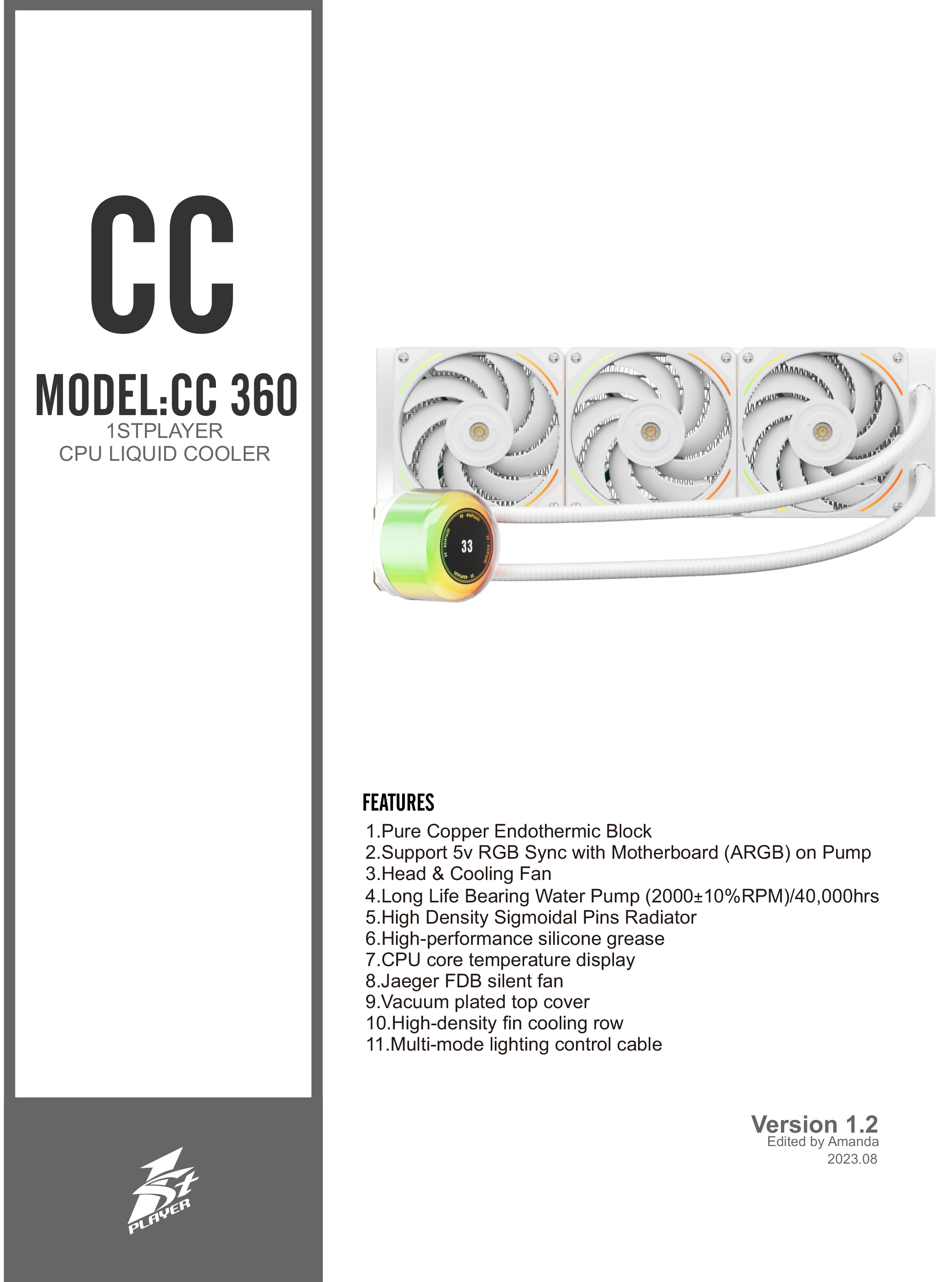 1st Player CC360 CPU Cooler 360mm All In One RGB ARGB AIO Water Liquid ...