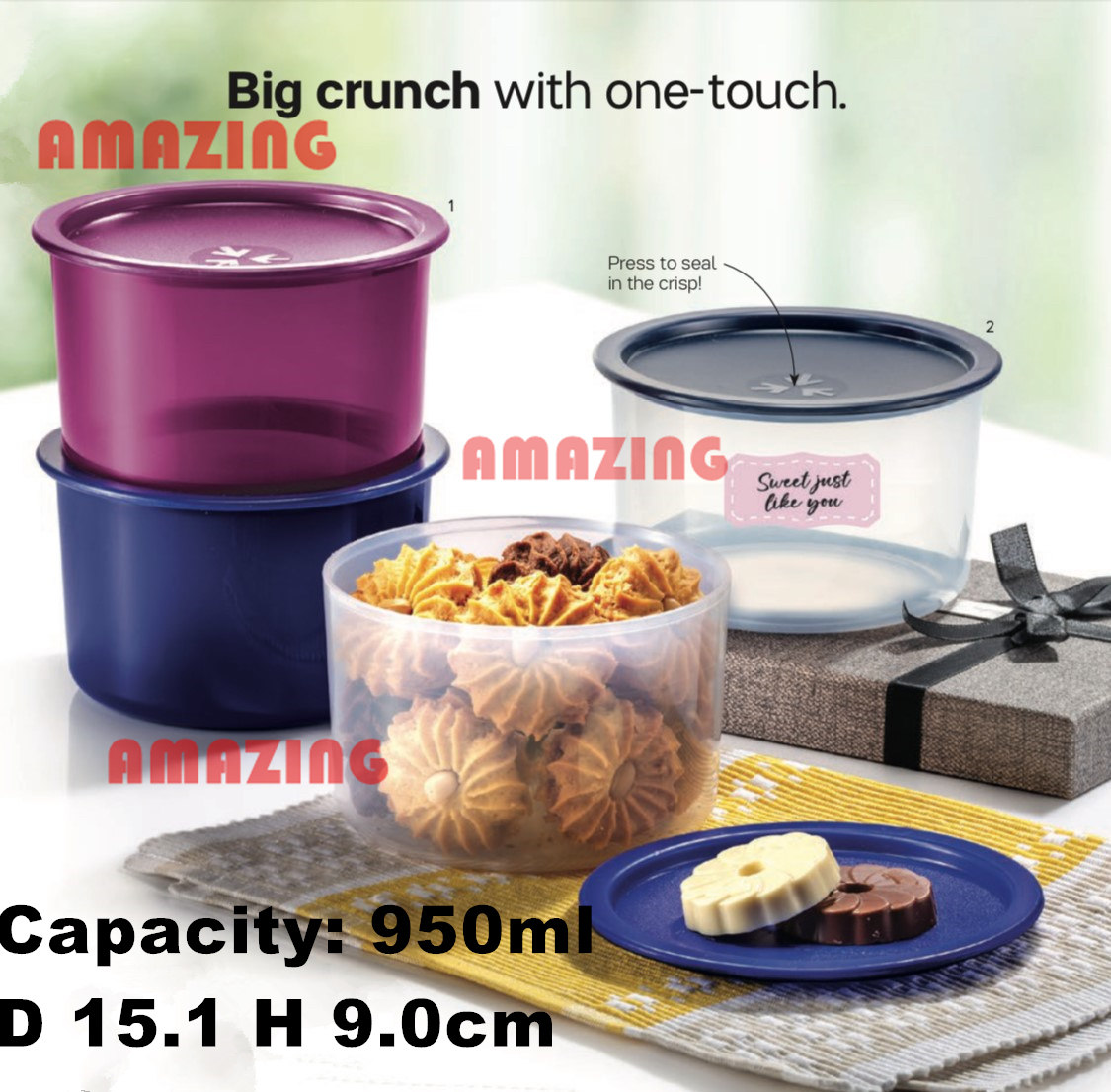 Tupperware Polka Dot One Touch Canister 1.25L (Airtight) (Liquid tight) (BPA-Free) | Shopee Malaysia