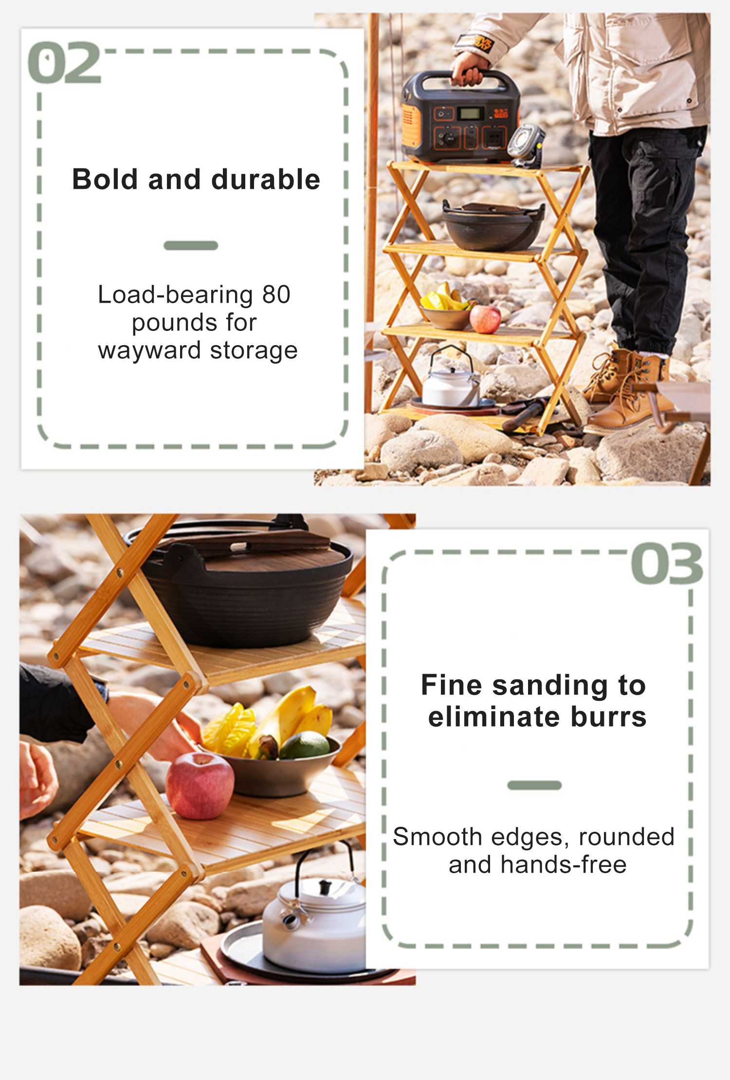 Outdoor Camping rack Multilayer Foldable Wood Shelf Portable Picnic ...