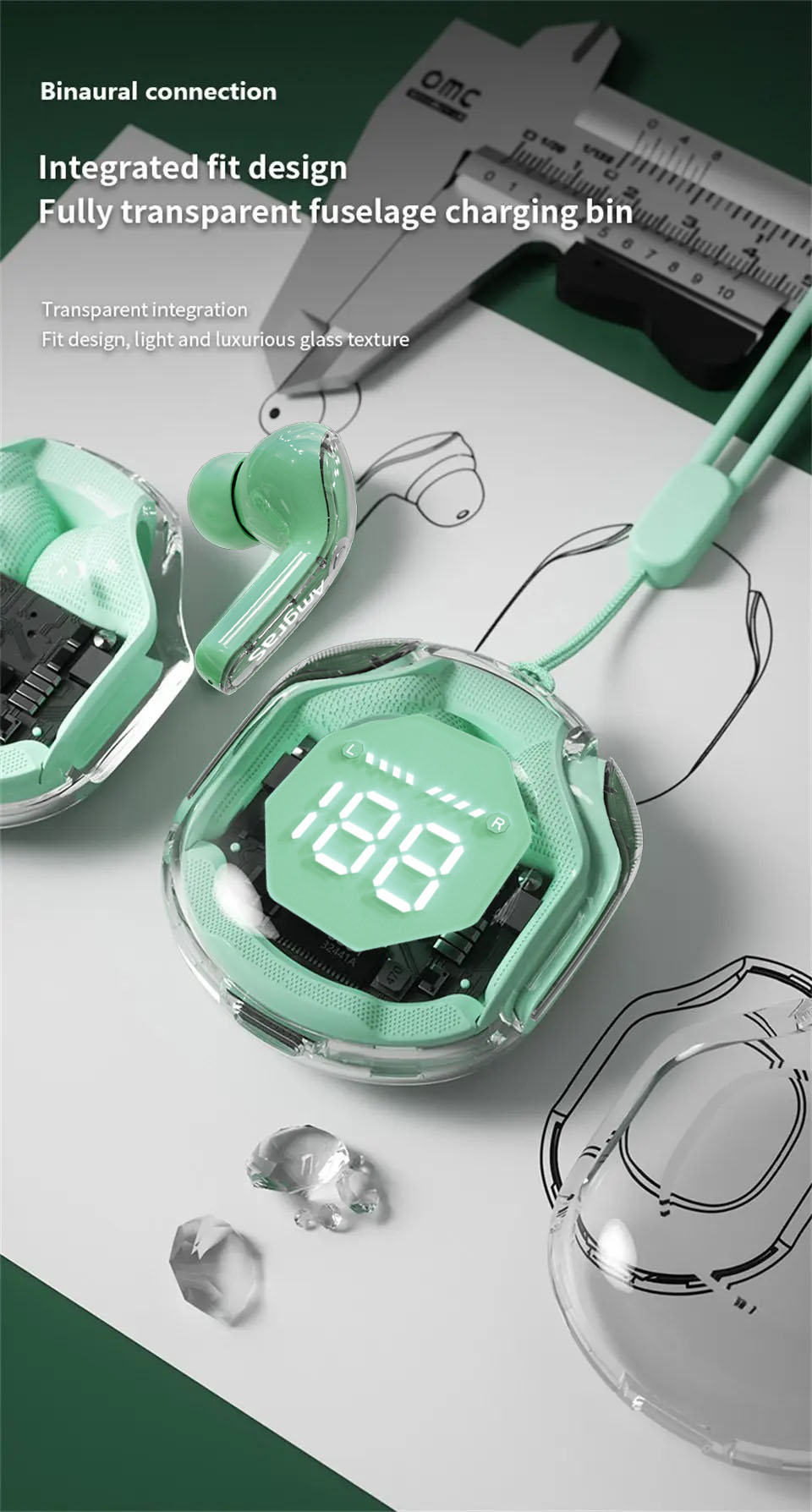 Amgras Future Ⅷ Ultra Transparent Earphone Bluetooth Earbud Gaming LED ...