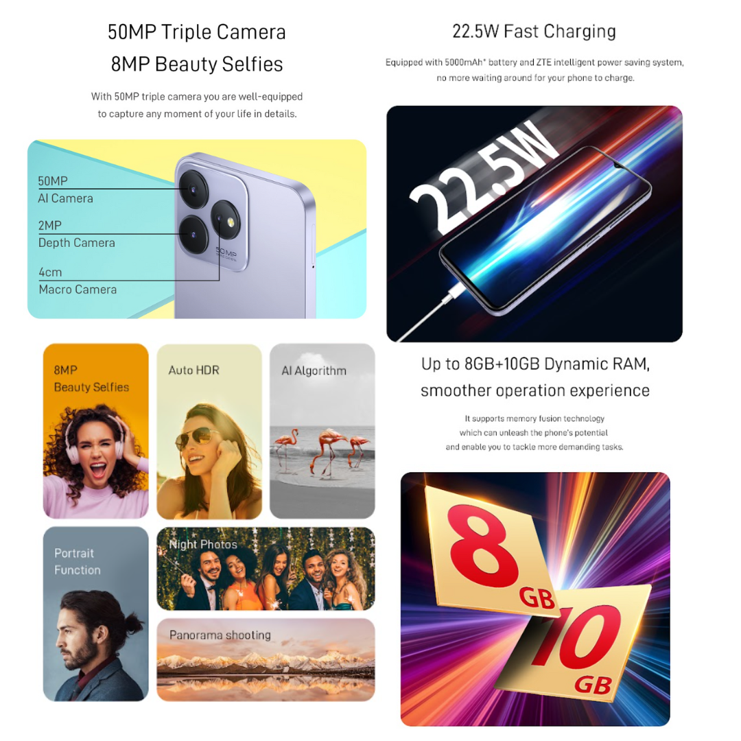 ZTE BLADE V50 Design (8+10)GB+256GB | Octa-core, 1.6GHz, 50MP AI Triple ...