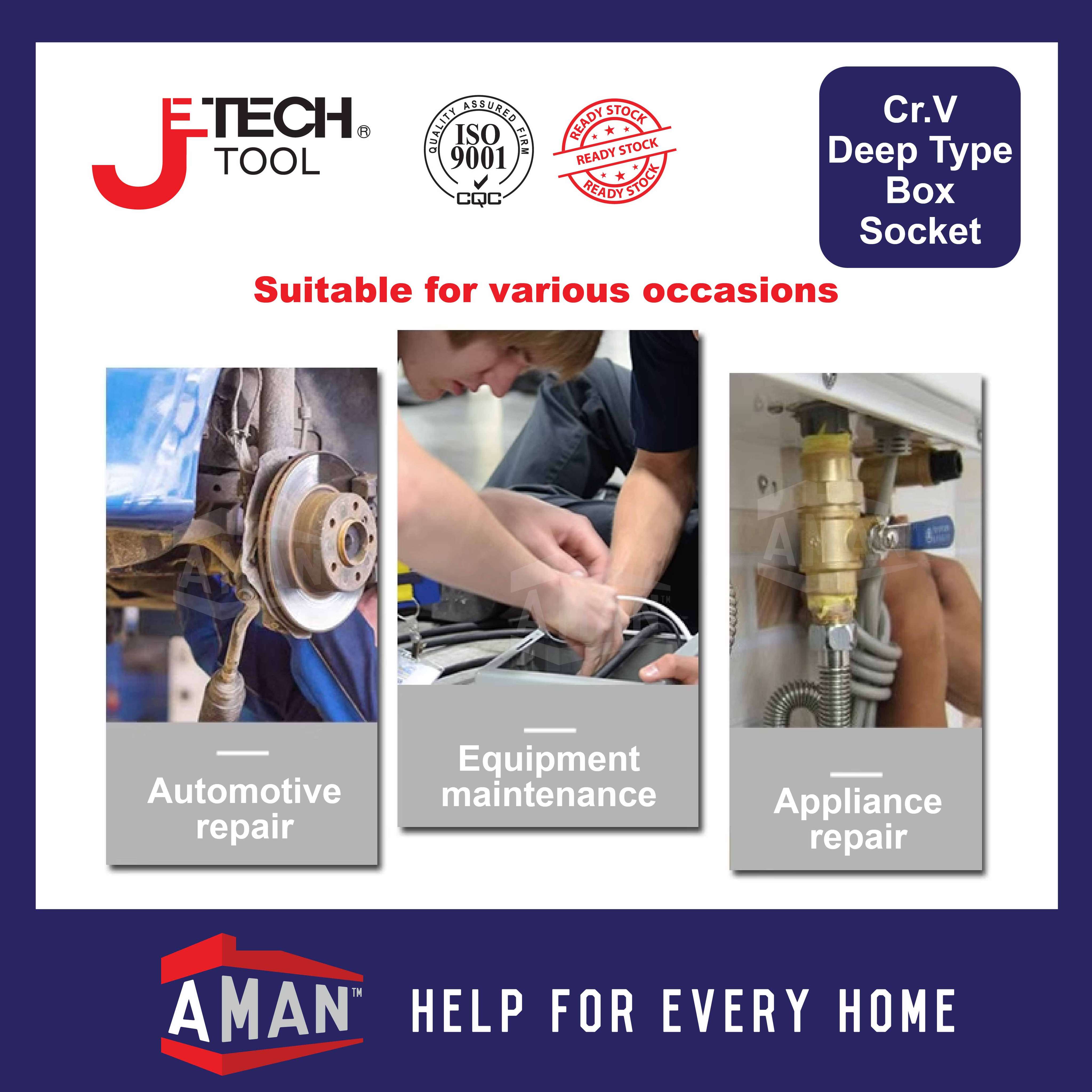 JETECH Box Socket 6 Point 12 Point 1/2" Deep Type CRV Socket Box Hex ...