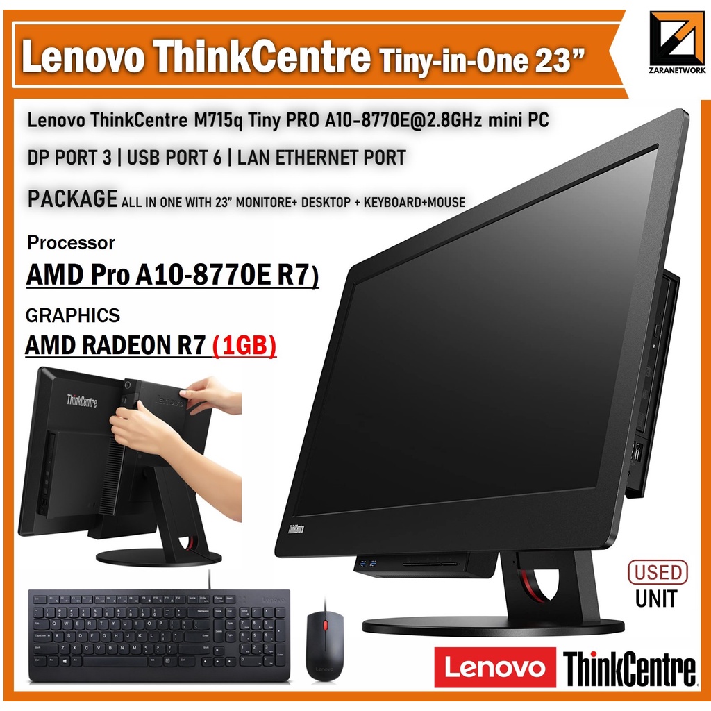 Lenovo ThinkCentre Tiny-in-One 23" M715q AIO GAMING AMD A10(1 YEAR ...