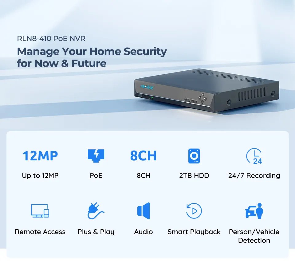 Reolink RLN8-410-2TB Latest Smart AI 4K NVR 8-Channel Supported All ...