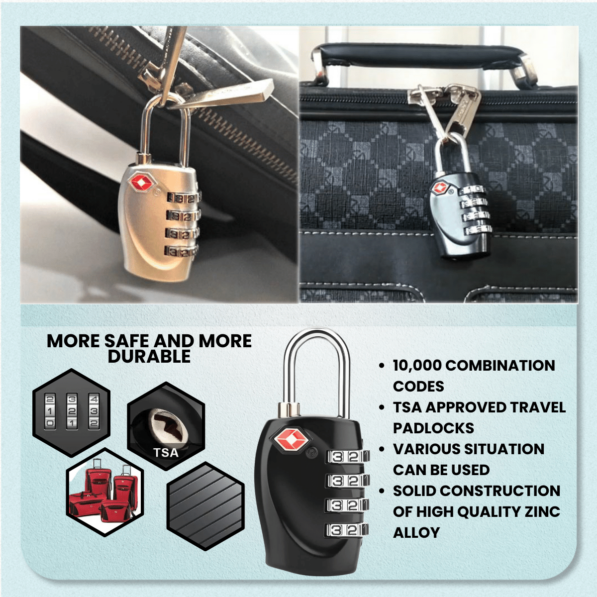 HH TSA Digits Travel Luggage Number Password Small Pad Lock Kunji ...
